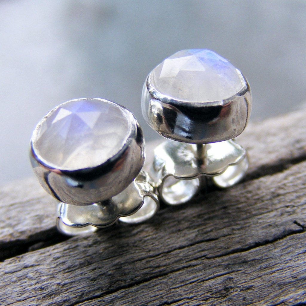 Faceted Rainbow Moonstone Studs, Moonstone Stud Earrings 6mm, Moonston ...